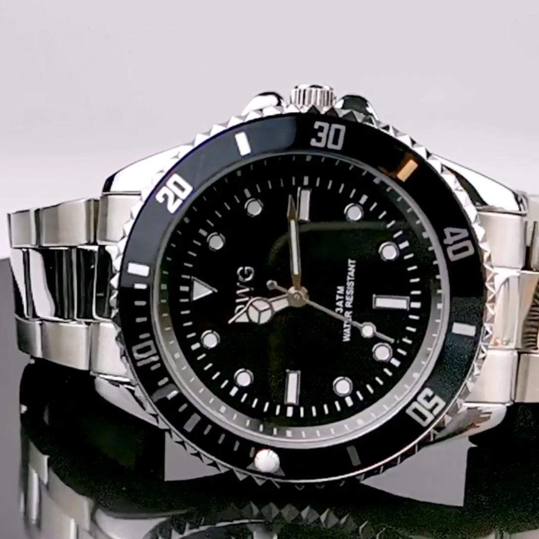 Men Heavy Stainless Steel Back Quartz Wristwatches Diver Watches For ...