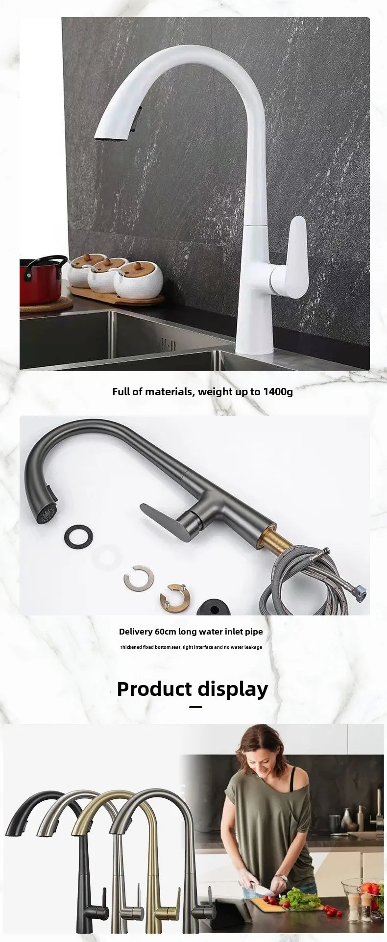 Modern Kitchen Faucet Gun Gray Pull-Out Hot Cold Tap Single Handle ...