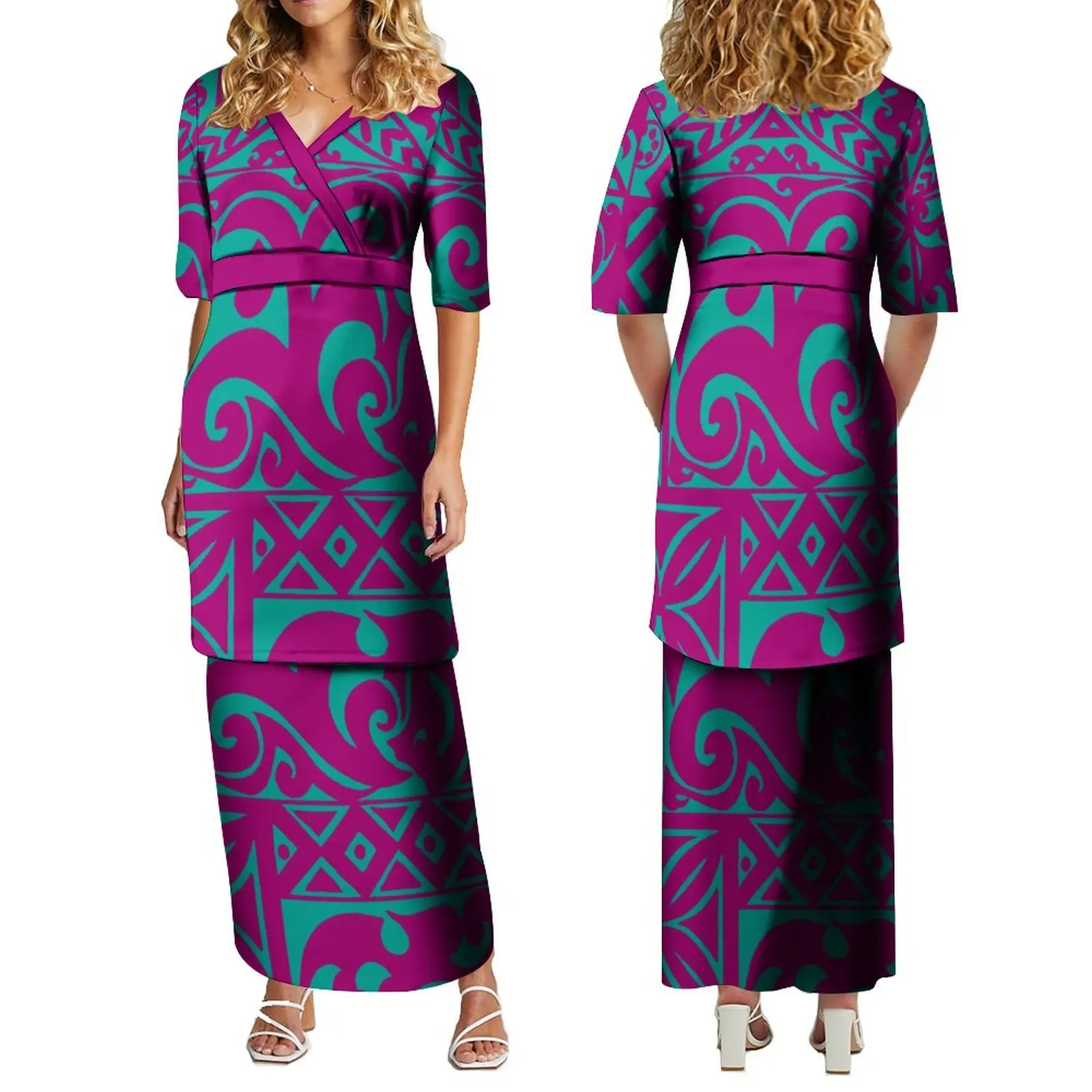 Wholesale Customized Polynesian Tribal Design Samoan Puletasi Set Dress ...
