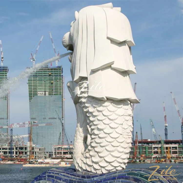 Hand Carved Singapore Marble Merlion Statue - Elegant Marble Sculpture ...