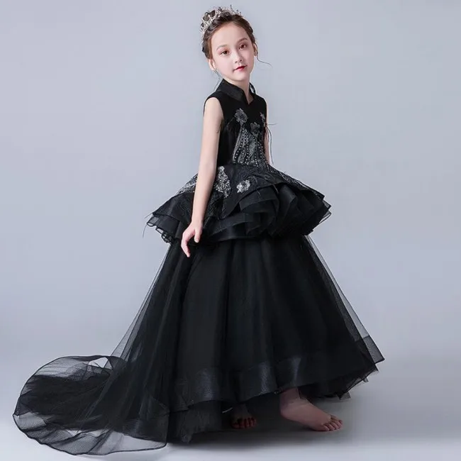Summer Girls Black Off Shoulder Dresses Half Sleeves Children Black Off ...
