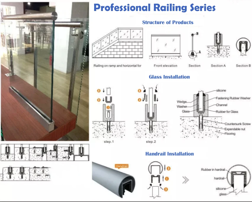 Modern Face Mounted Curved Frameless Balustrade System