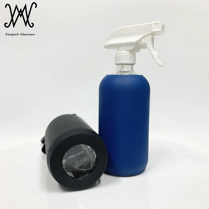 16oz Boston Round Spray Glass Bottle With Silicone Sleeve And Paper ...