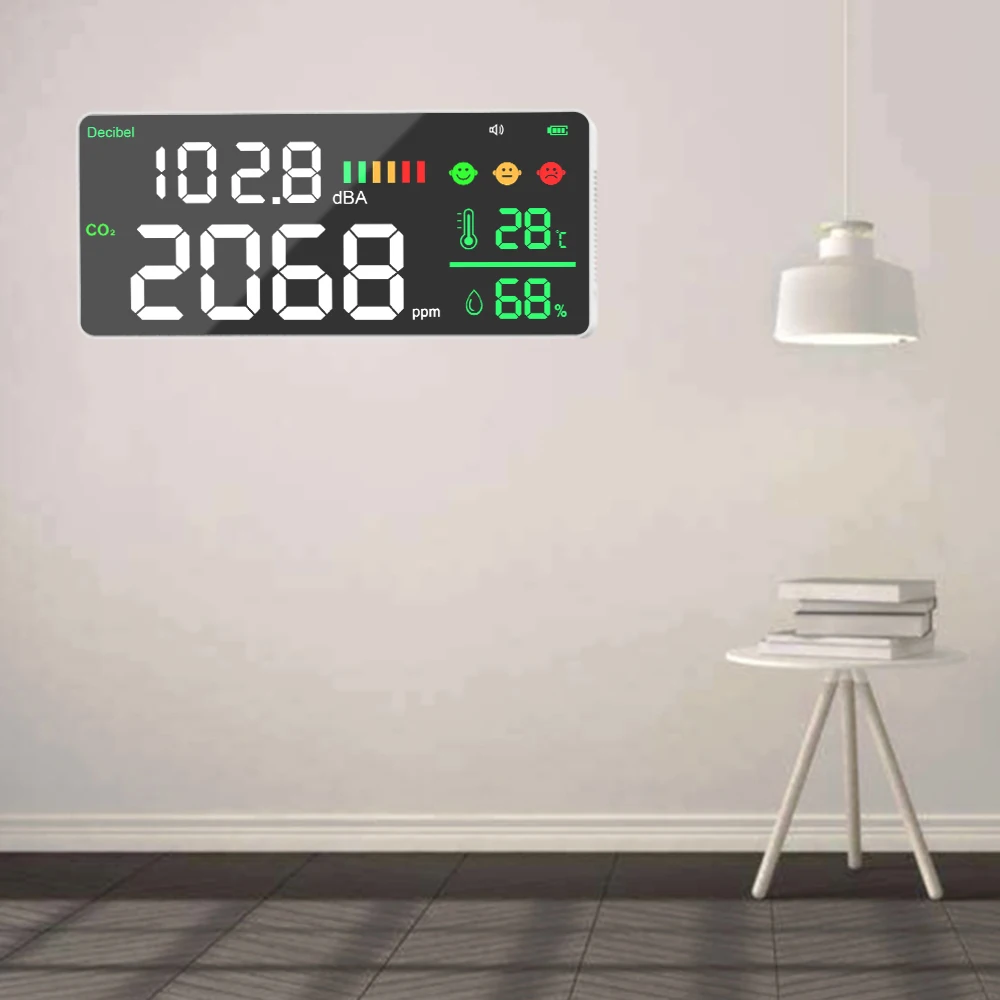 Indoor Co2 Sensor With Big Led Screen Display Noise Detector And Carbon ...