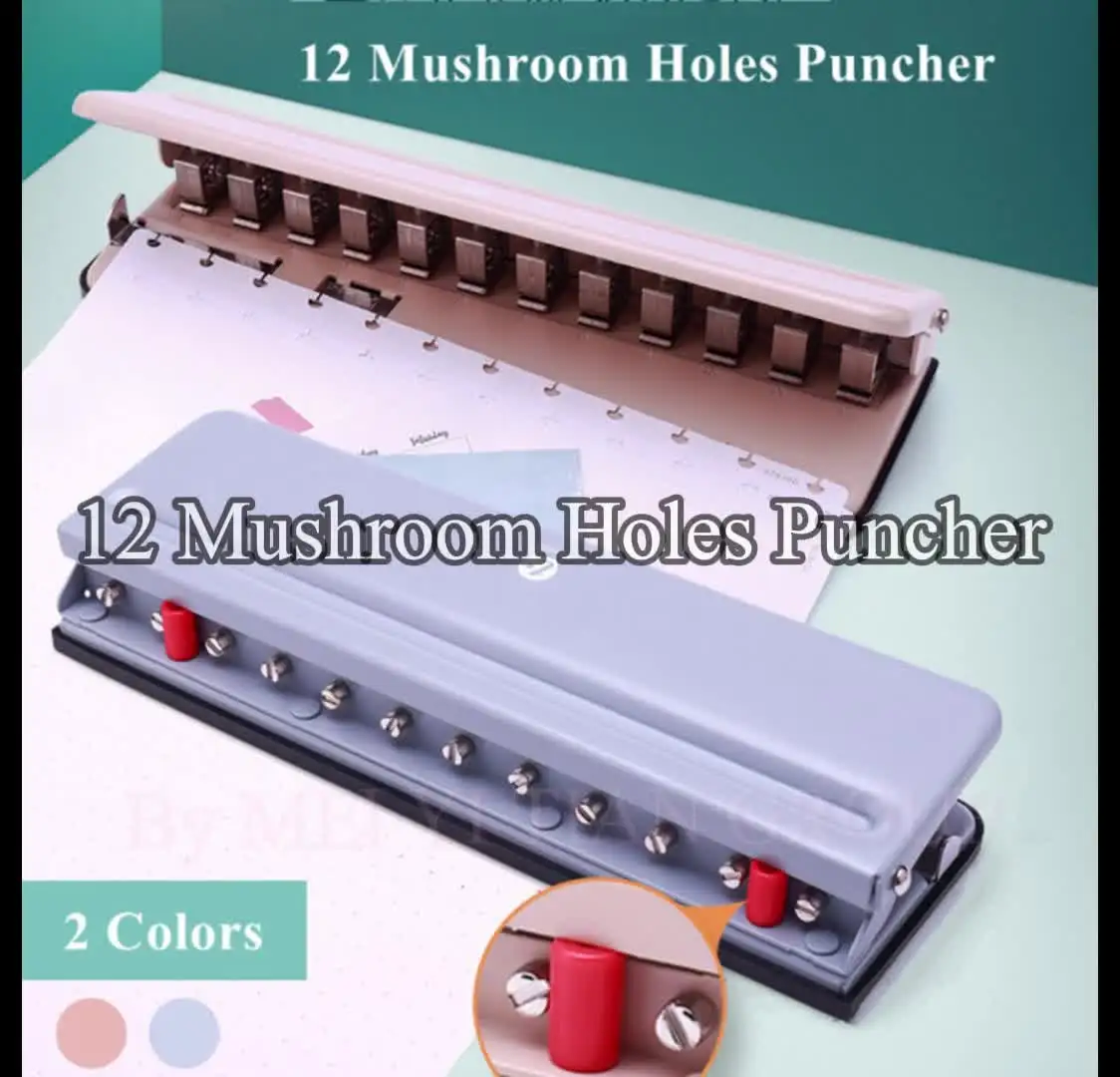 Adjustable 12 Mushroom Holes Puncher Heavy Duty Manual Punch for A4 B5 A5 A7 Disc Ring Binder Planners Refill Page Punching Tool