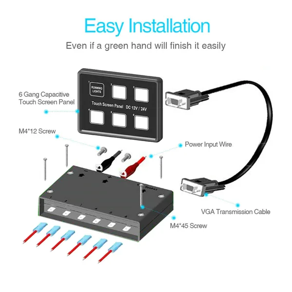 Car Boat Truck Caravan 12v 24v 6 Gang Led Touch Screen Slim Switch ...