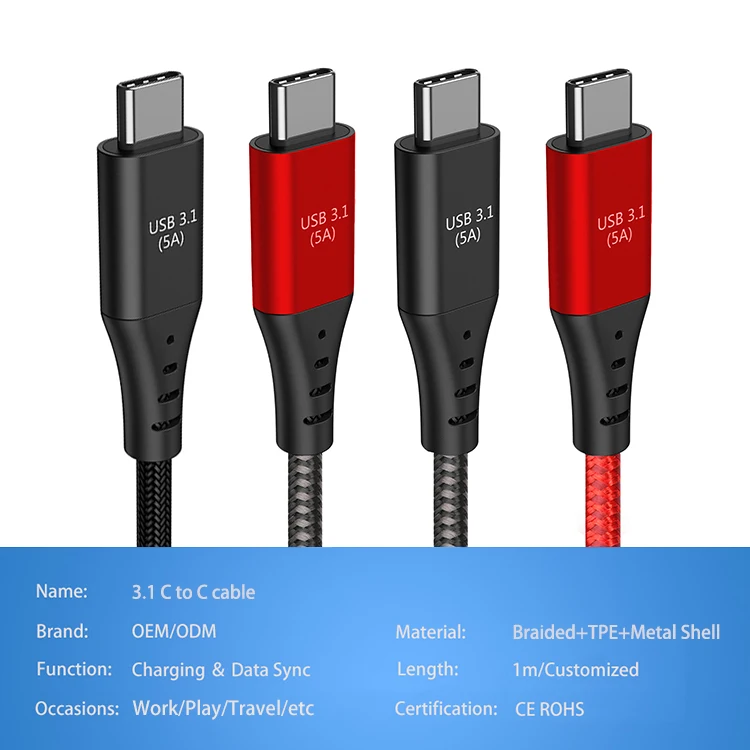 Full Function E-mark 100w 10gbps 20v/5a Pd Fast Charging Usb 3.1 C To C ...