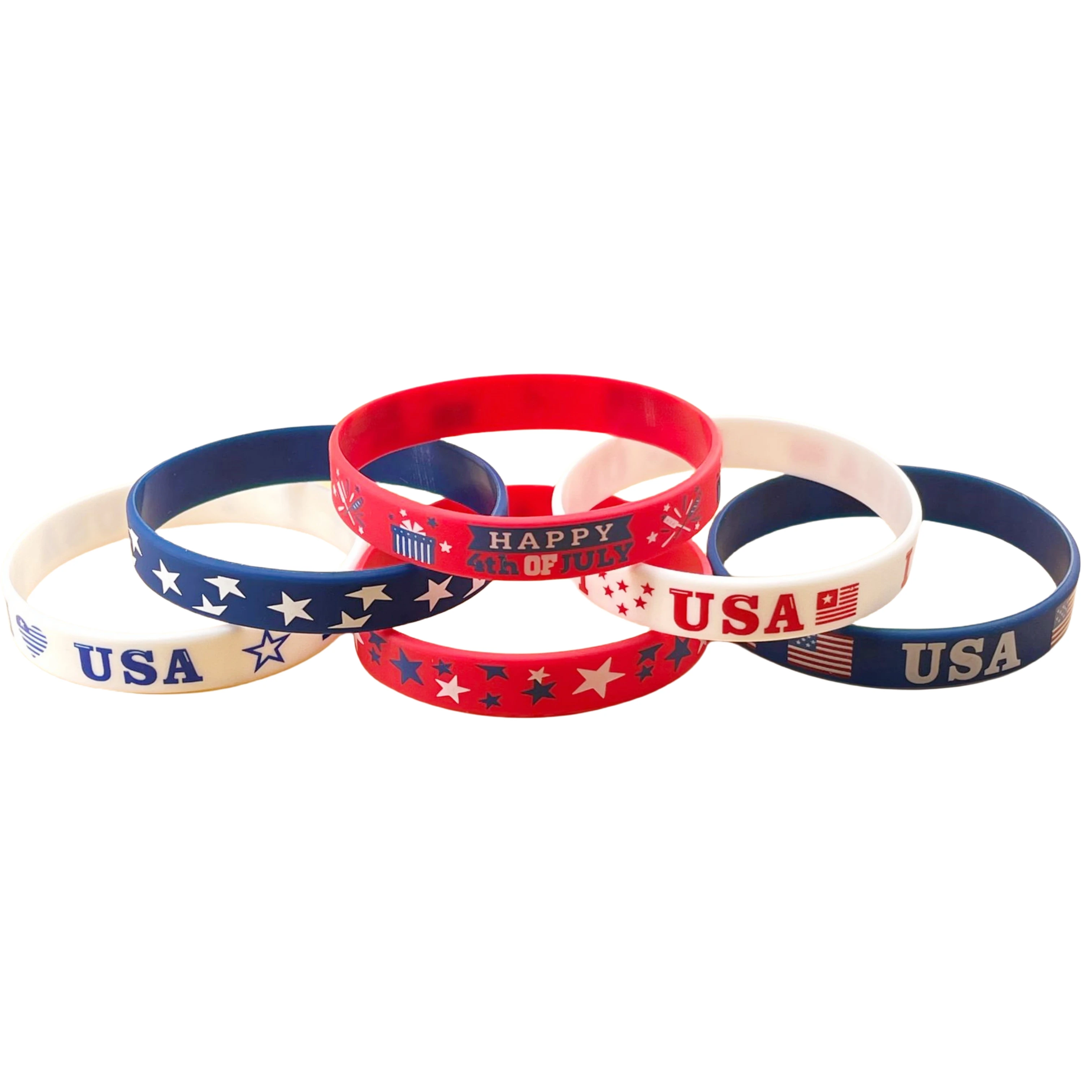 4th of July Patriotic Rubber Bracelets USA Flag Wristbands Red White ...