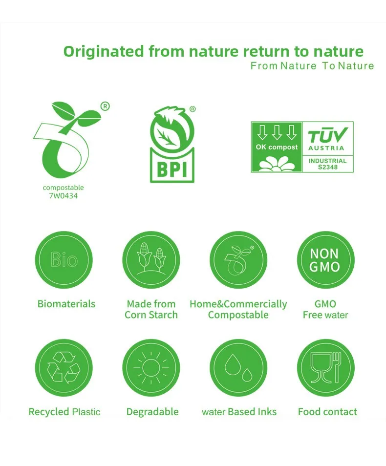 100% Biodegradable PLA PBAT Bags for Food & Beverage