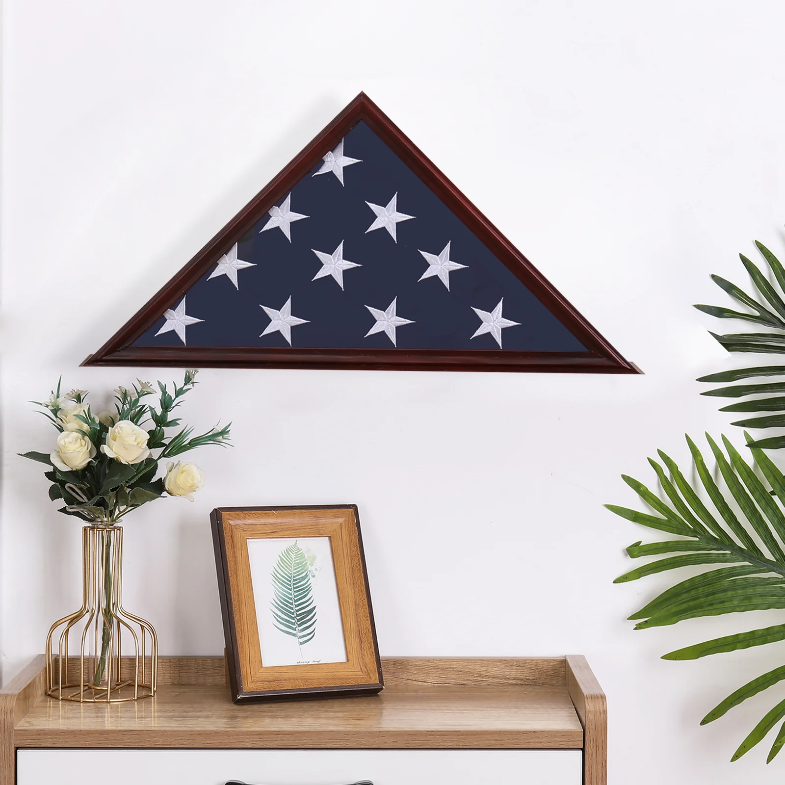 Triangle Solid Wood Flag Display Case - Military Shadow Box