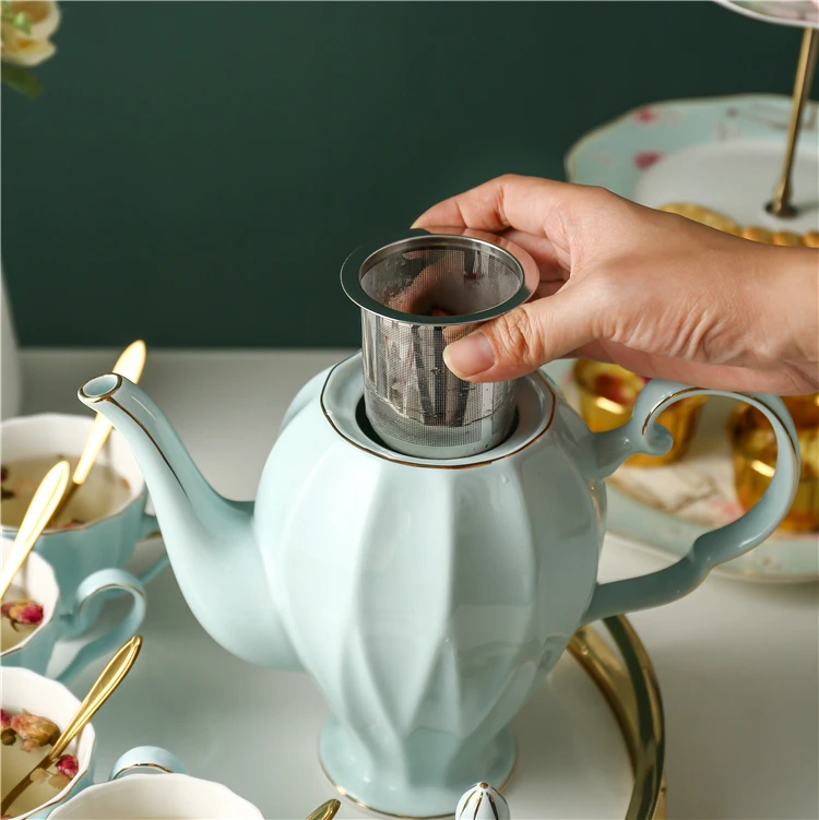 Elegant Afternoon Tea Gold Rim Pink Glaze Porcelain Coffee And Tea Set ...