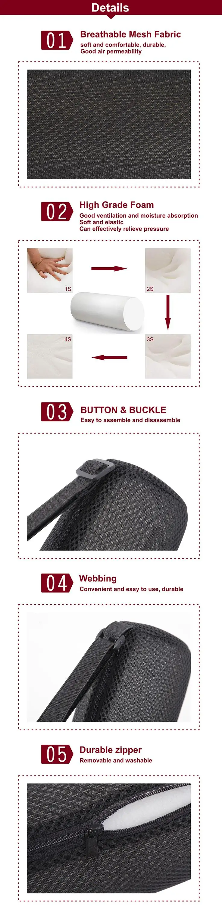 Lumbar Roll Lower Back Support Cushion Small Adjustable Strap Firm Foam ...