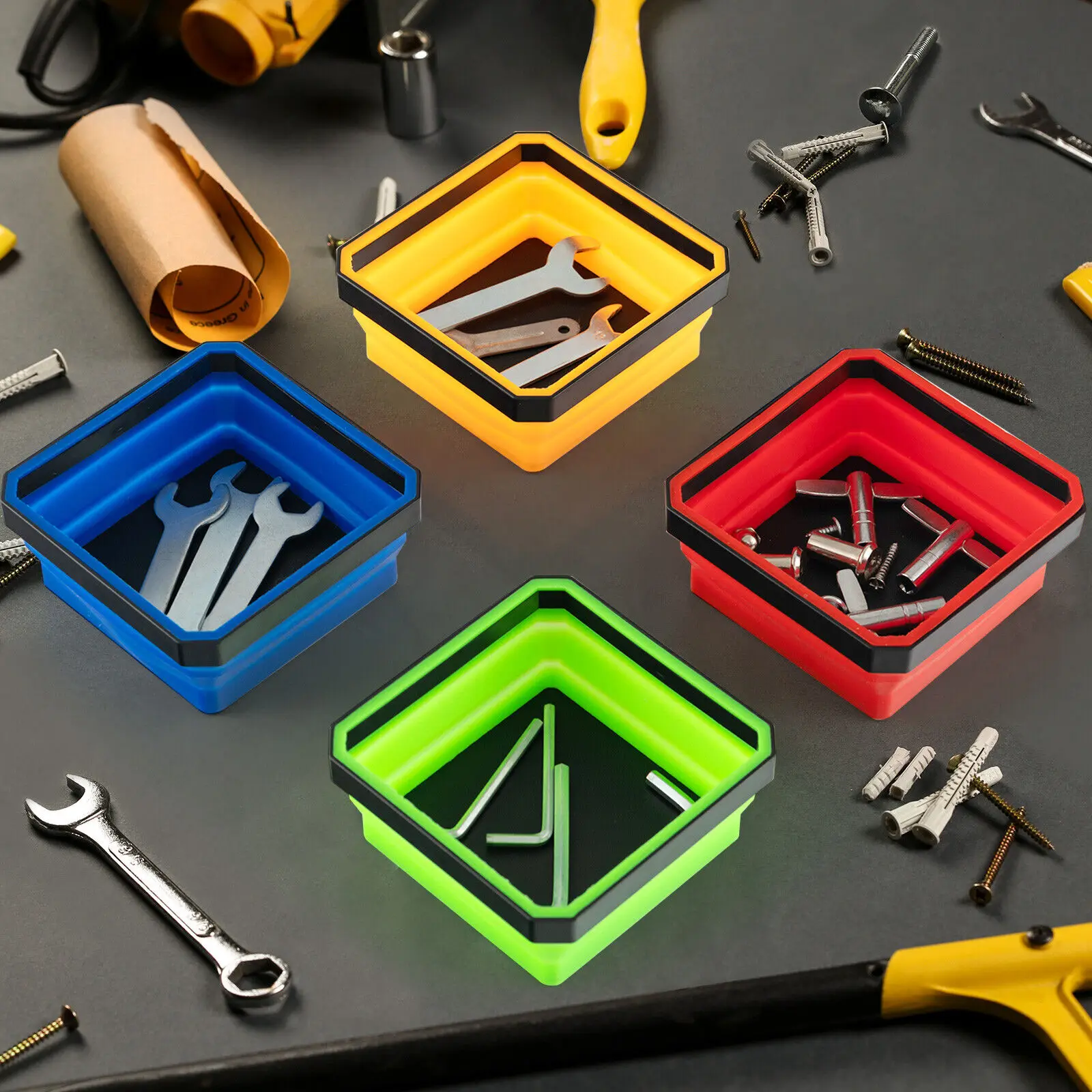 4 Pack Magnetic Tray Collapsible Magnetic Parts Tray For Small Parts ...