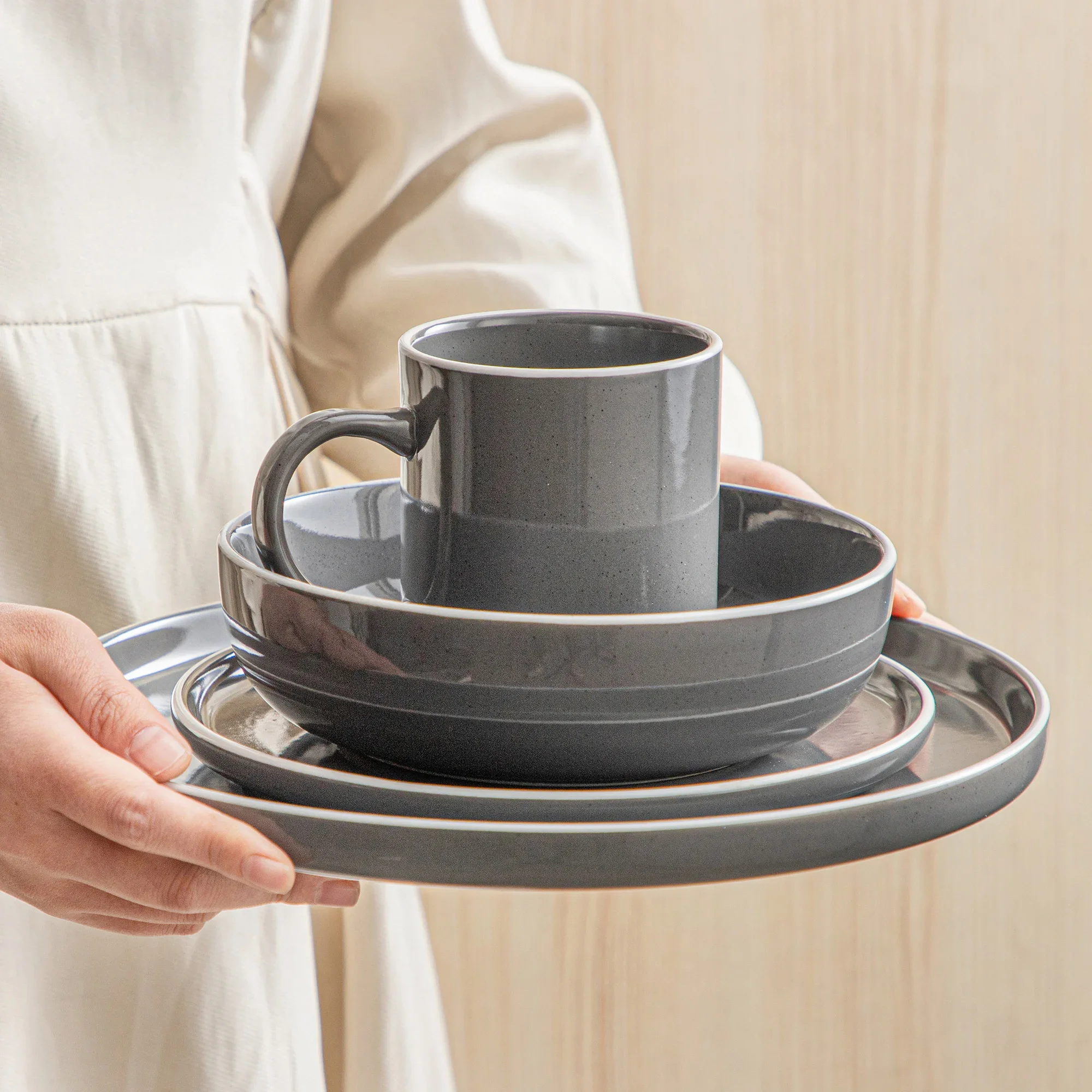 Dinner Set Red Blue Black Solid Two Stone Color Glazed Stoneware ...