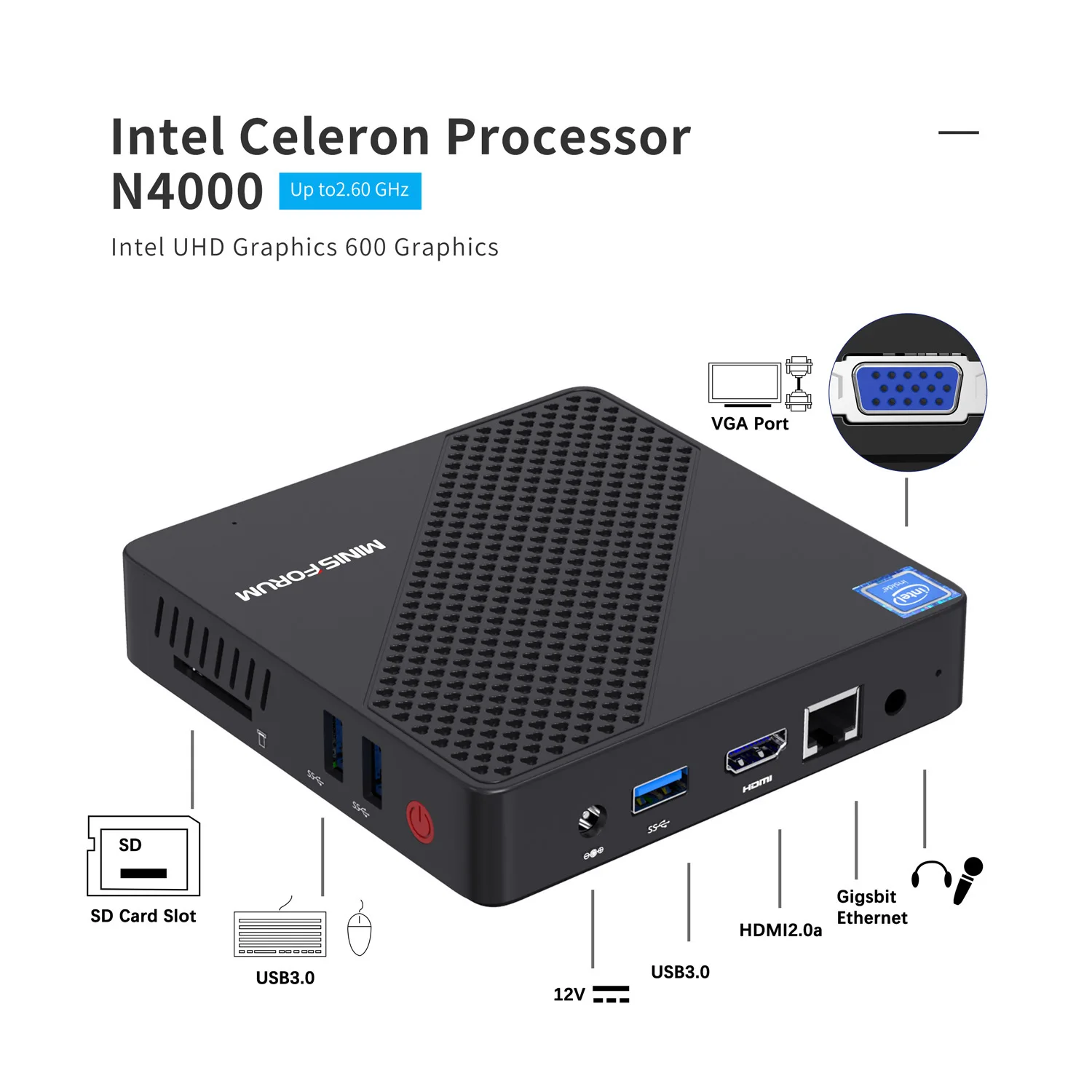 Minisforum N40 Mini PC with N3350/N4020 4GB DDR4 RAM 64GB SSD Hard ...