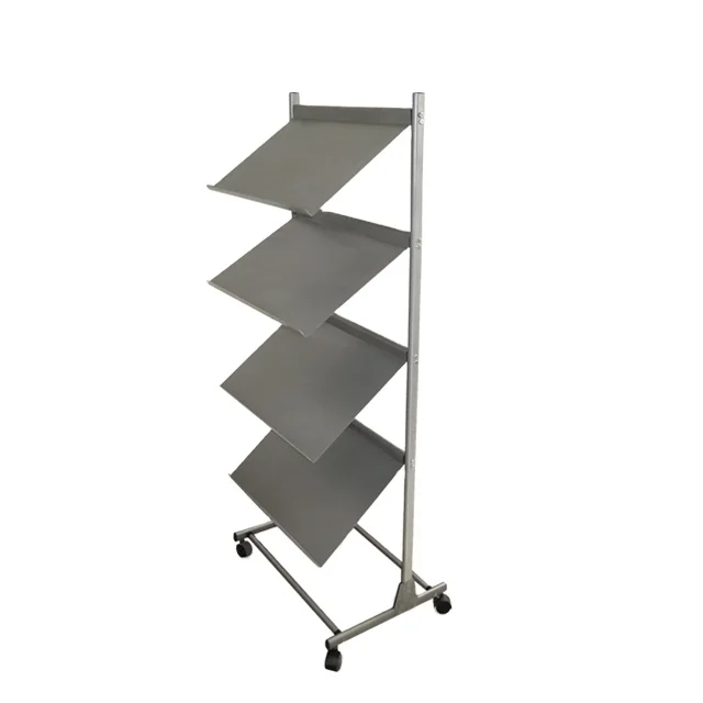 4 Layers Floor Standing Movable Slanted Shelving For Book Display - Buy ...