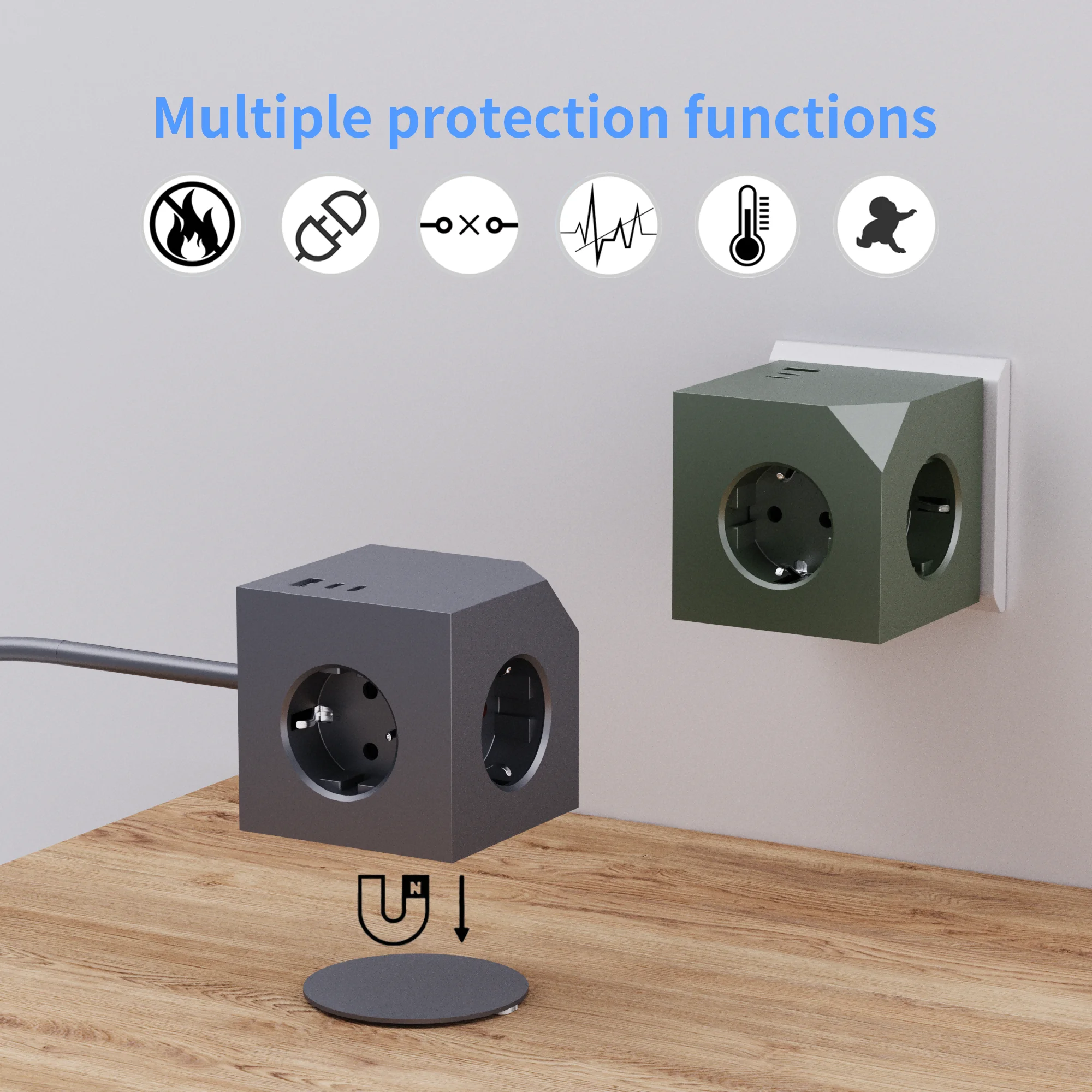 PD20W Fast Charging Power Socket Cube Adapter with USB A and C