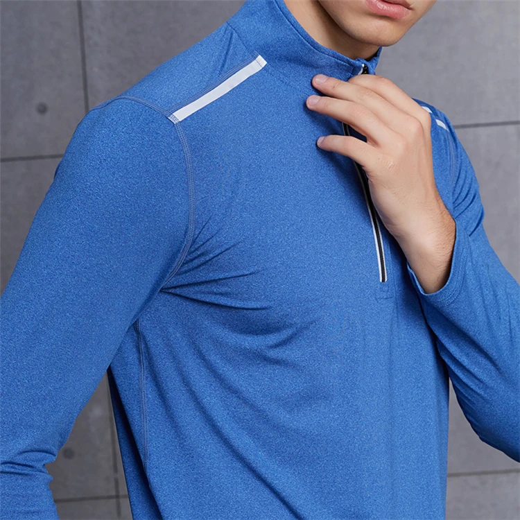 Mens Sports Top Half Zip Reflective Workout Gym Long Sleeve Shirt Solid ...