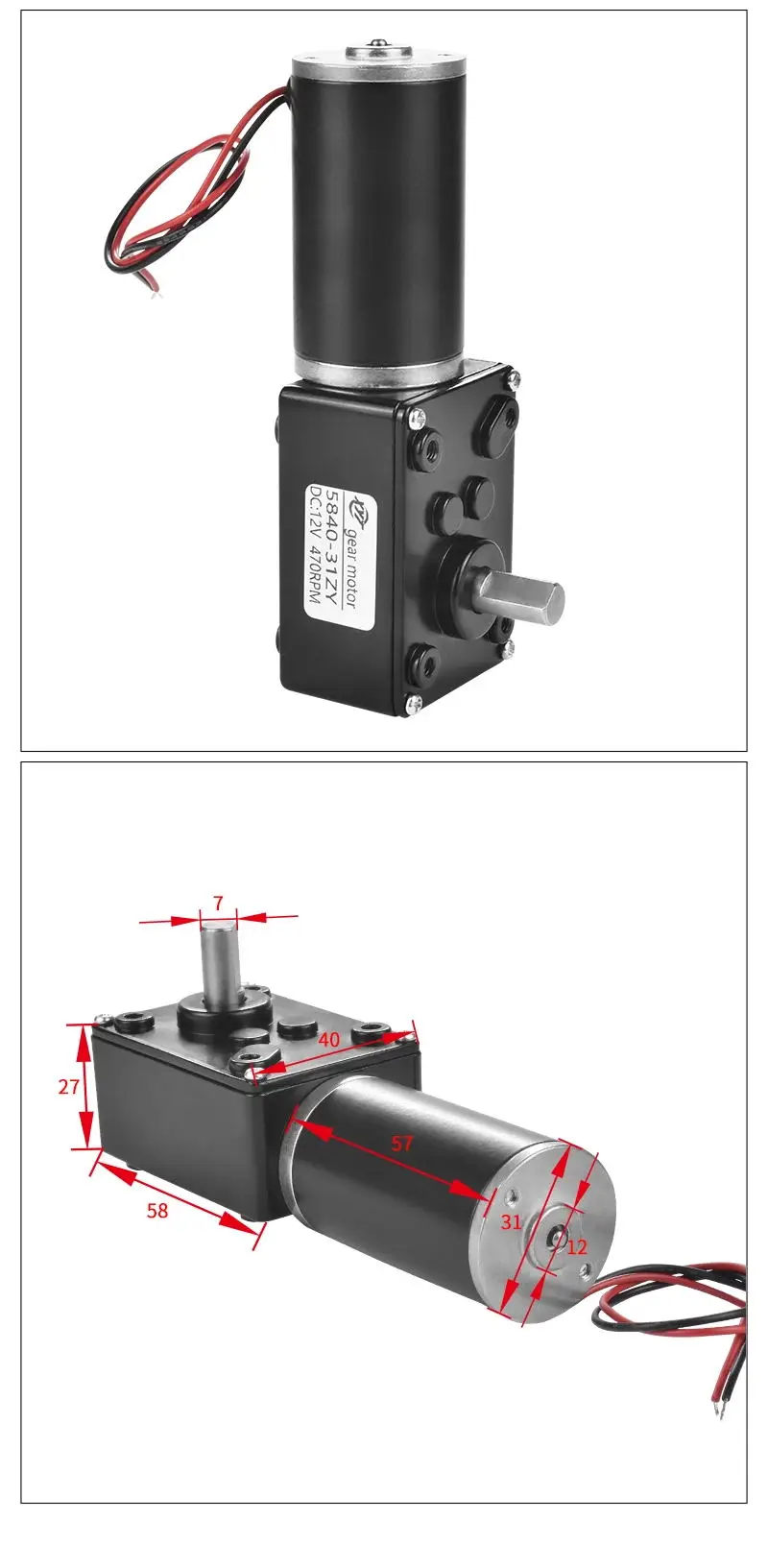 Xyt 5840-31zy Black High Torque Low Rpm 12v 24v 1.6-70kg.cm Brush ...