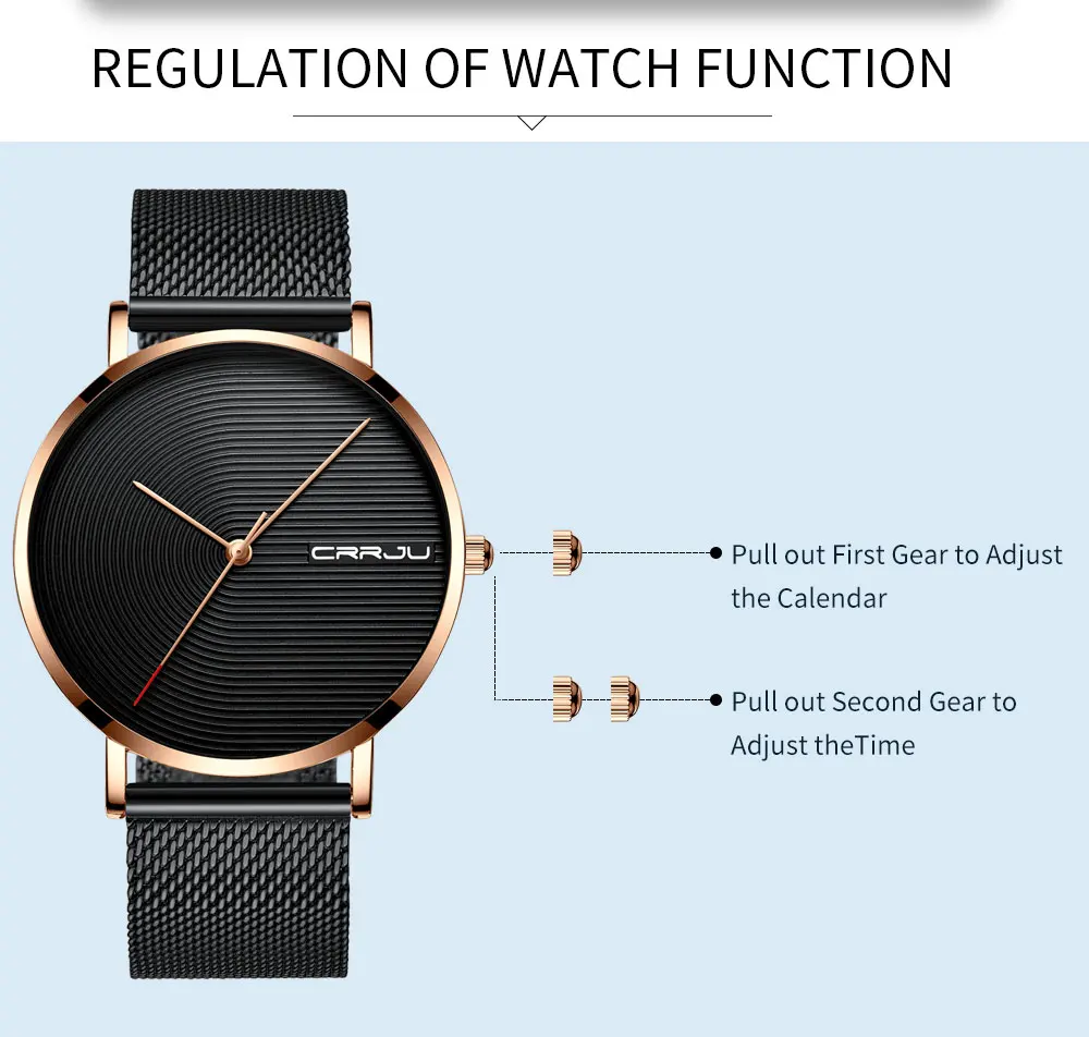 Crrju 2164 Elegance Black Gents Quartz Watch Comely Mesh Strap ...