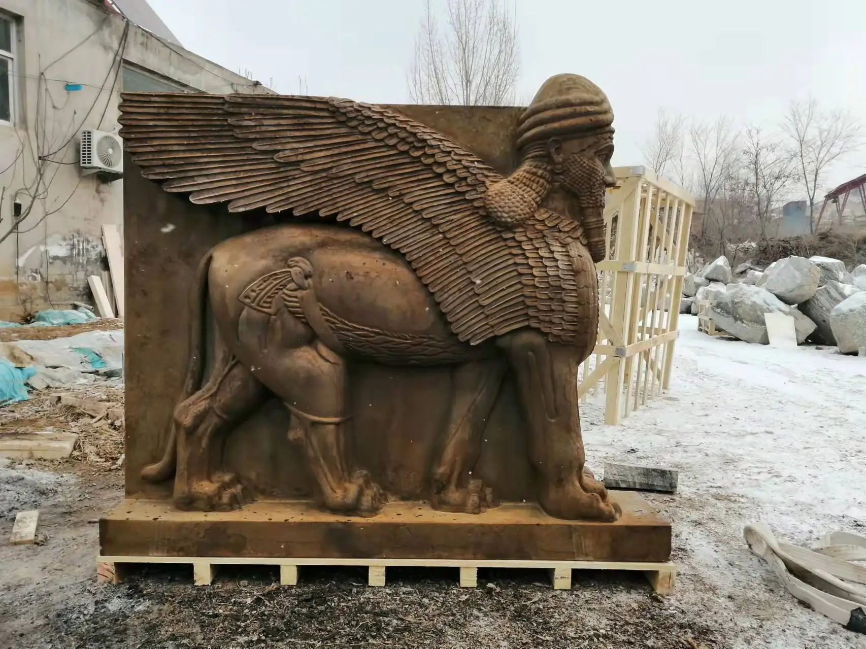 Assyrian Bull Statue - Natural Marble Stone Babylon Sculpture