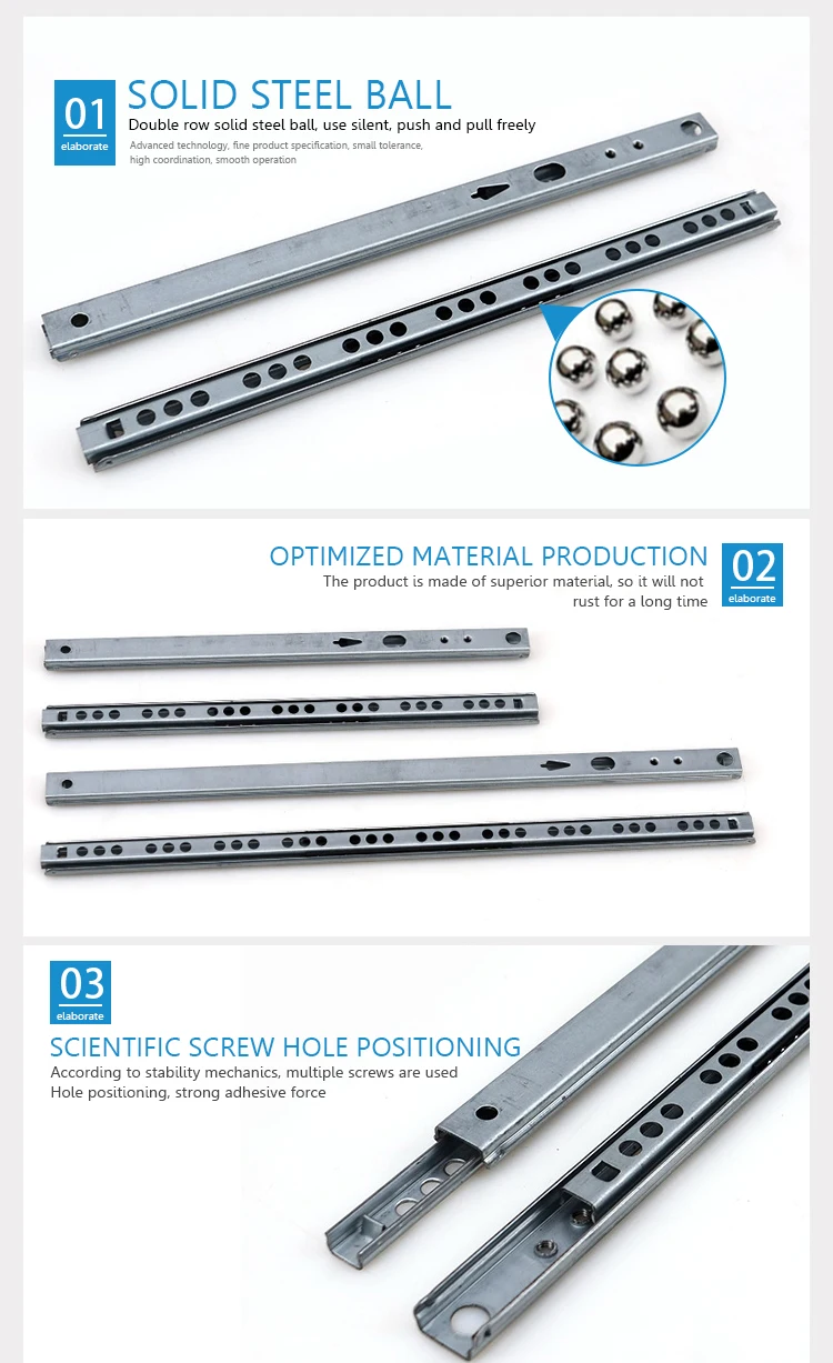 35mm Ball Bearing Slide 2 Folds,W17mm 3/4 Extension Side Mounting Ball ...