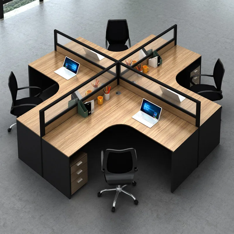 Modern Office Desk with L Shape Drawer - Custom Walnut & Grey Computer ...
