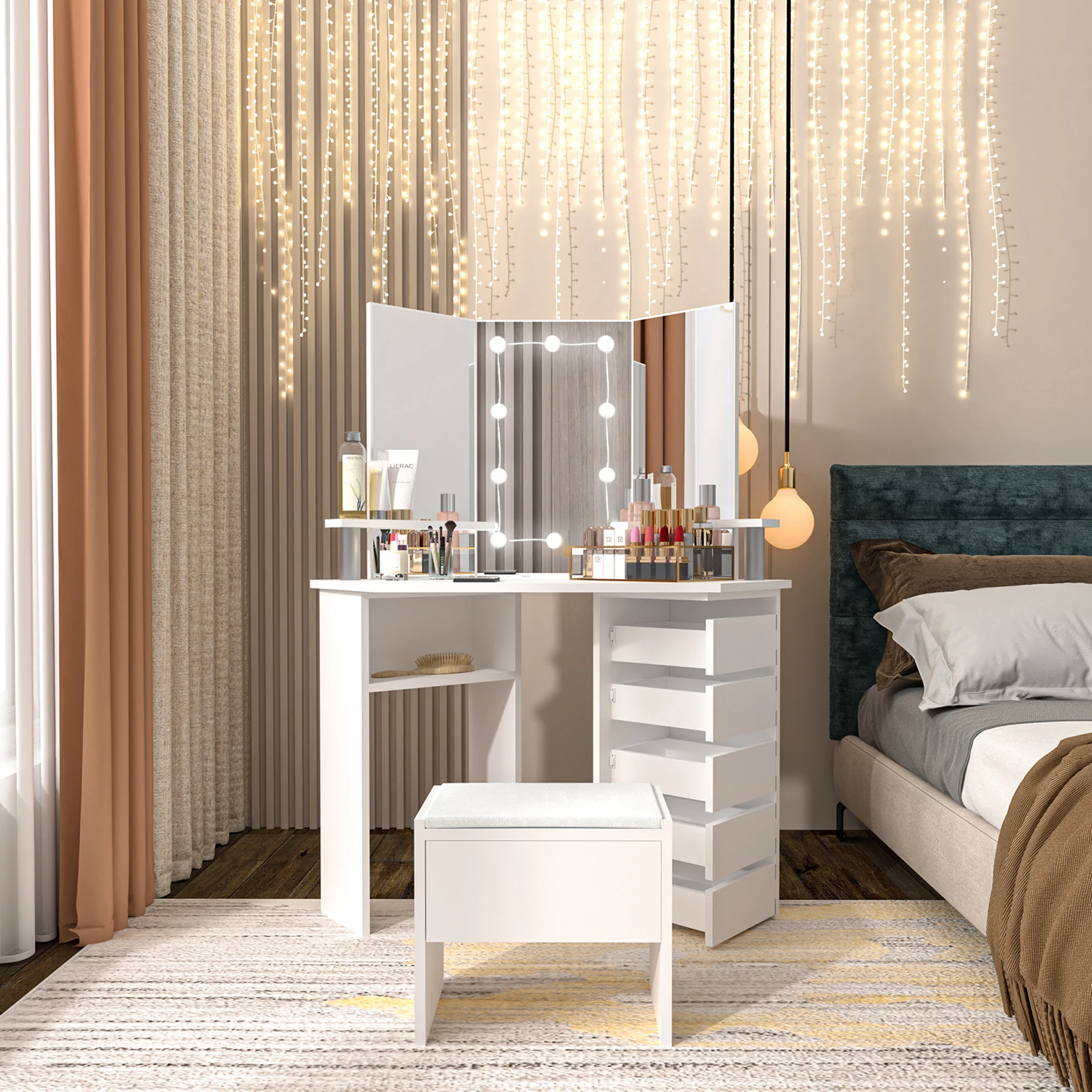 2024 Custom Modern Design Mdf Makeup Wood Table Girls Dressing White ...