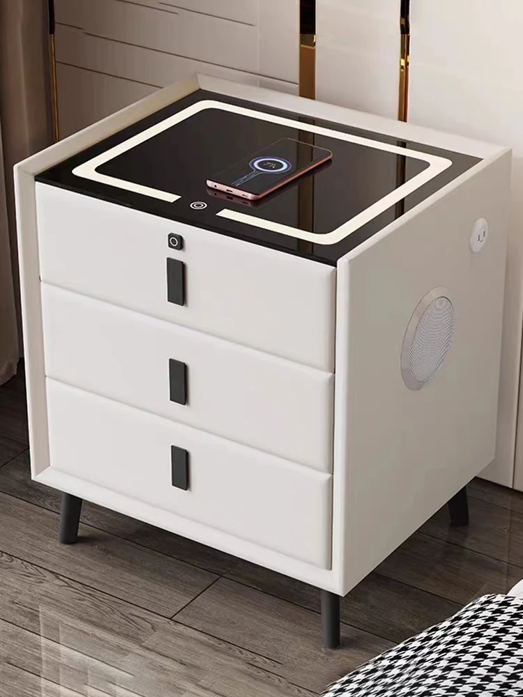 Customizable Square Solid Wood Pine Drawer,Intelligent Bedside Table With Three Color Lights ...