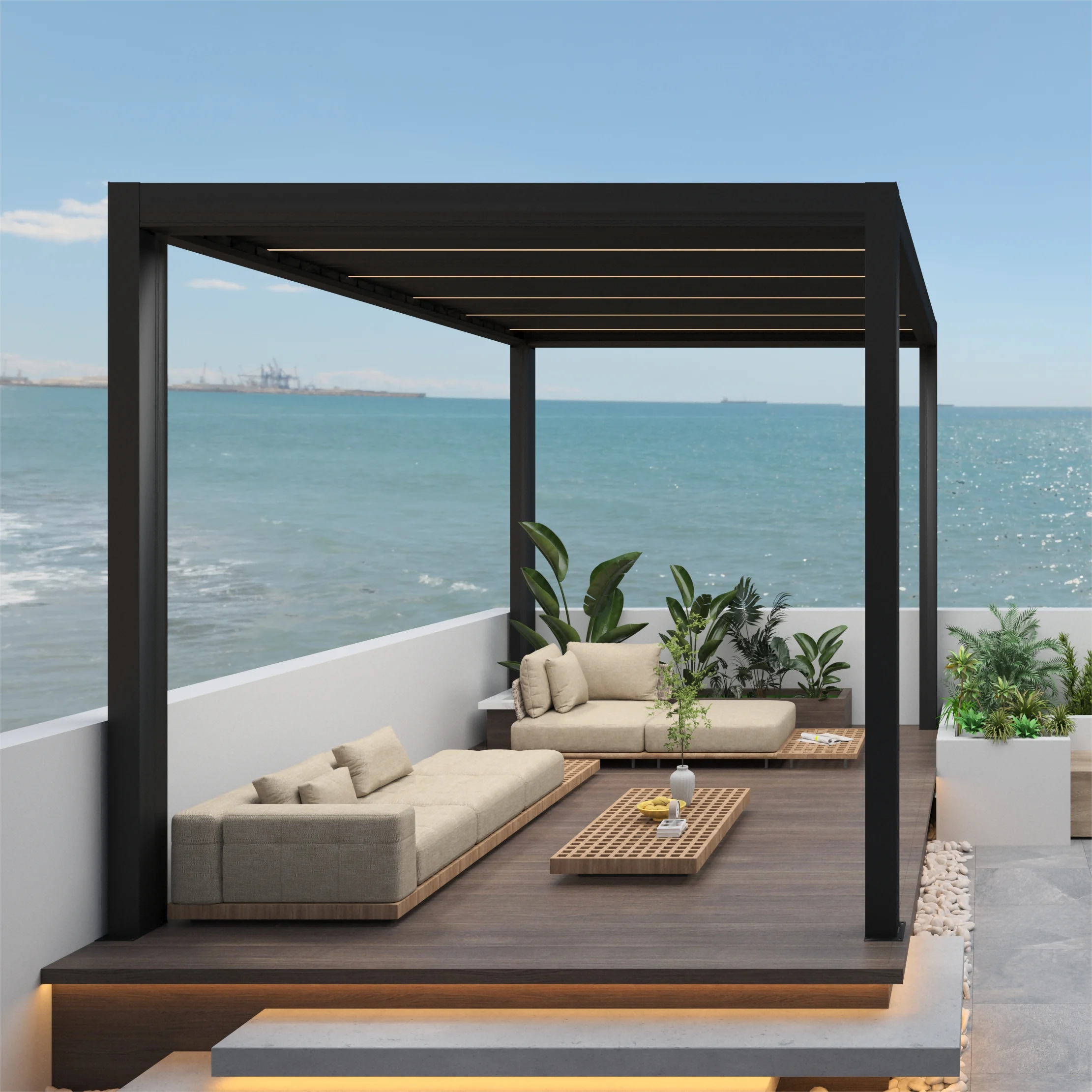 Garden Pergola Aluminum Outdoor Electric Pergola Roof Waterproof Gazebo ...