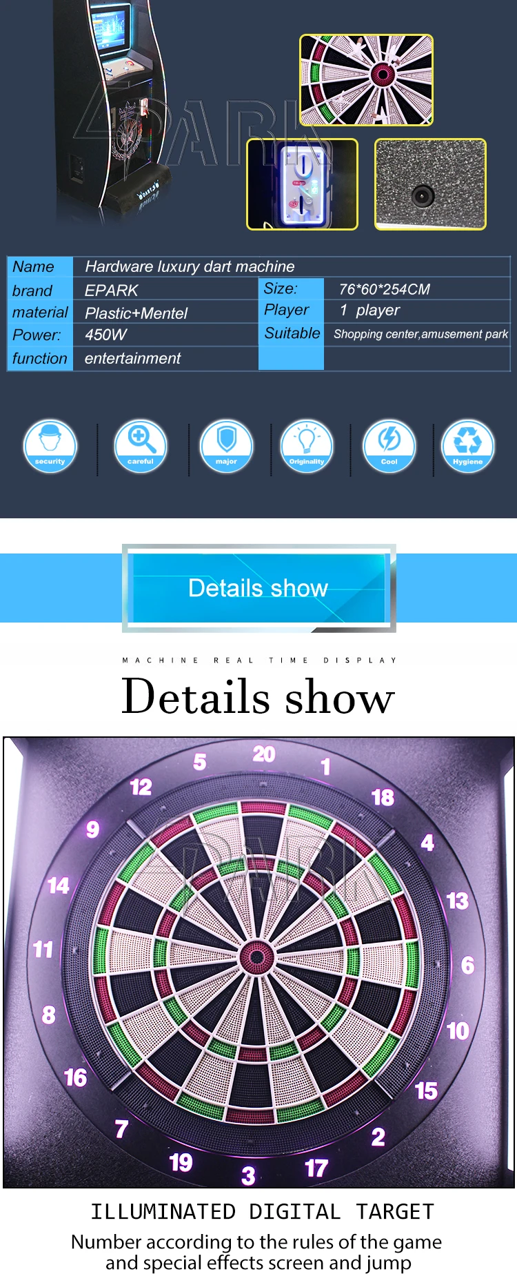 Wooden Cabinet Coin Operated Dart Machine bar Arcade Game Dart Machine ...