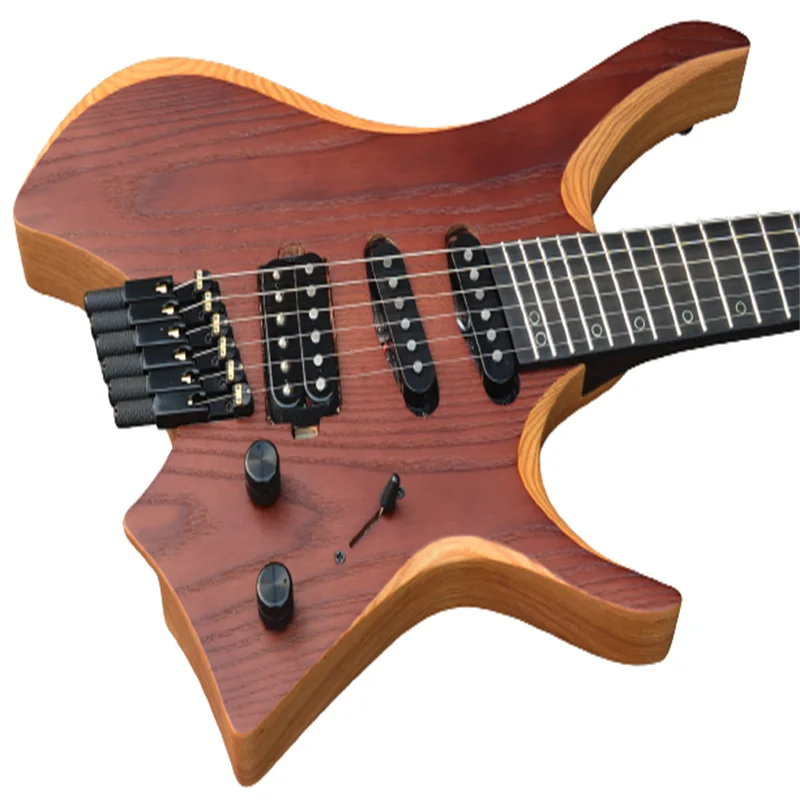 Fanned Frets 6 Strings Headless Electric Guitar Brown Color Roasted ...