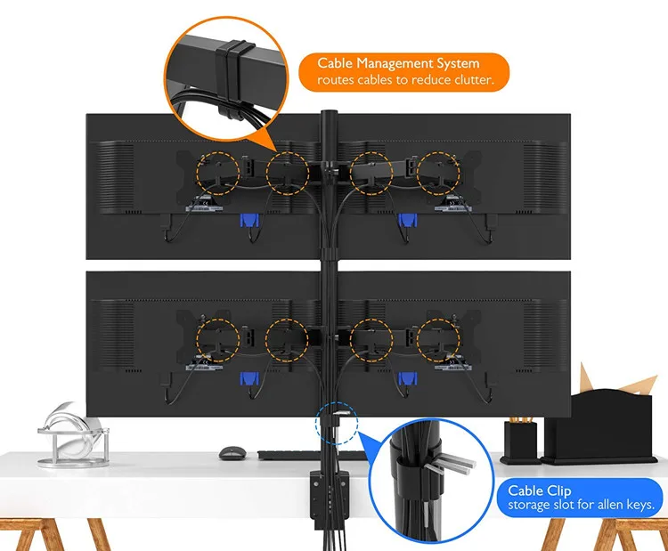 Retractable Arm Four 4 Tv Computer Screens Fold Monitors Desk Bracket ...