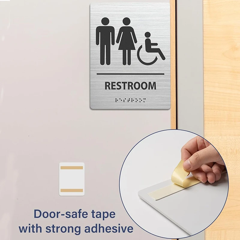 ADA Compliant Braille Bathroom Sign with Easy Installation - 6" W X 8 ...