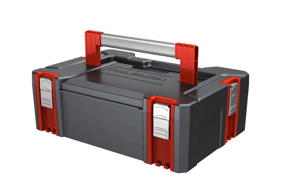 VERTAK Portable Plastic Trolley Box - Interlocking Tool Case