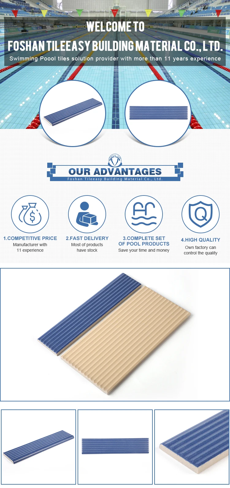 Non Slip Swimming Pool Tiles - Durable Ceramic Borders