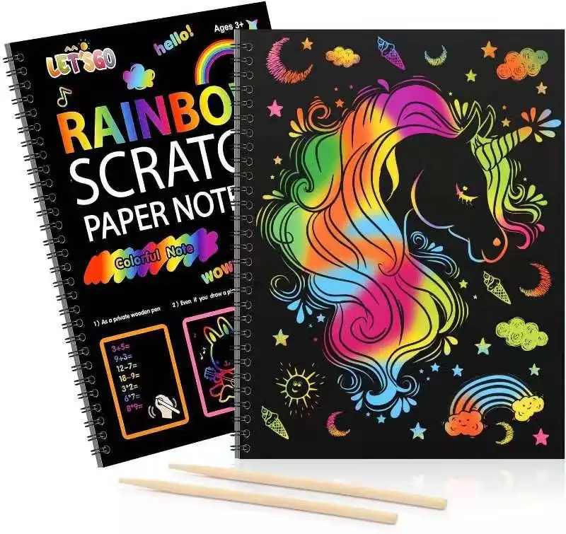 DIY Magic Scratch Arts Drawing Notebook for Kids Rainbow Scratch Paper ...