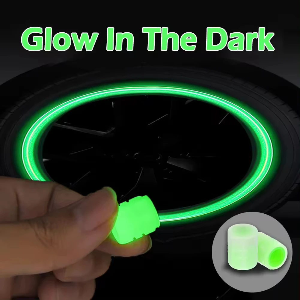 4-piece 1 Set Universal Luminous Fluorescent Tire Valve Cap Car ...