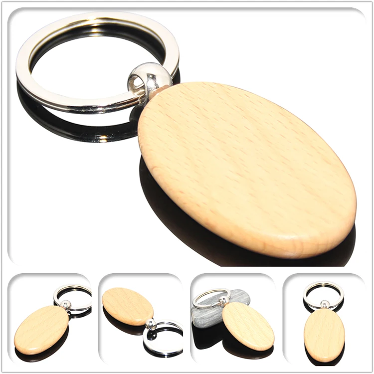 Promotional Circle Round Shaped Natural Wooden Material Metal Key Ring ...