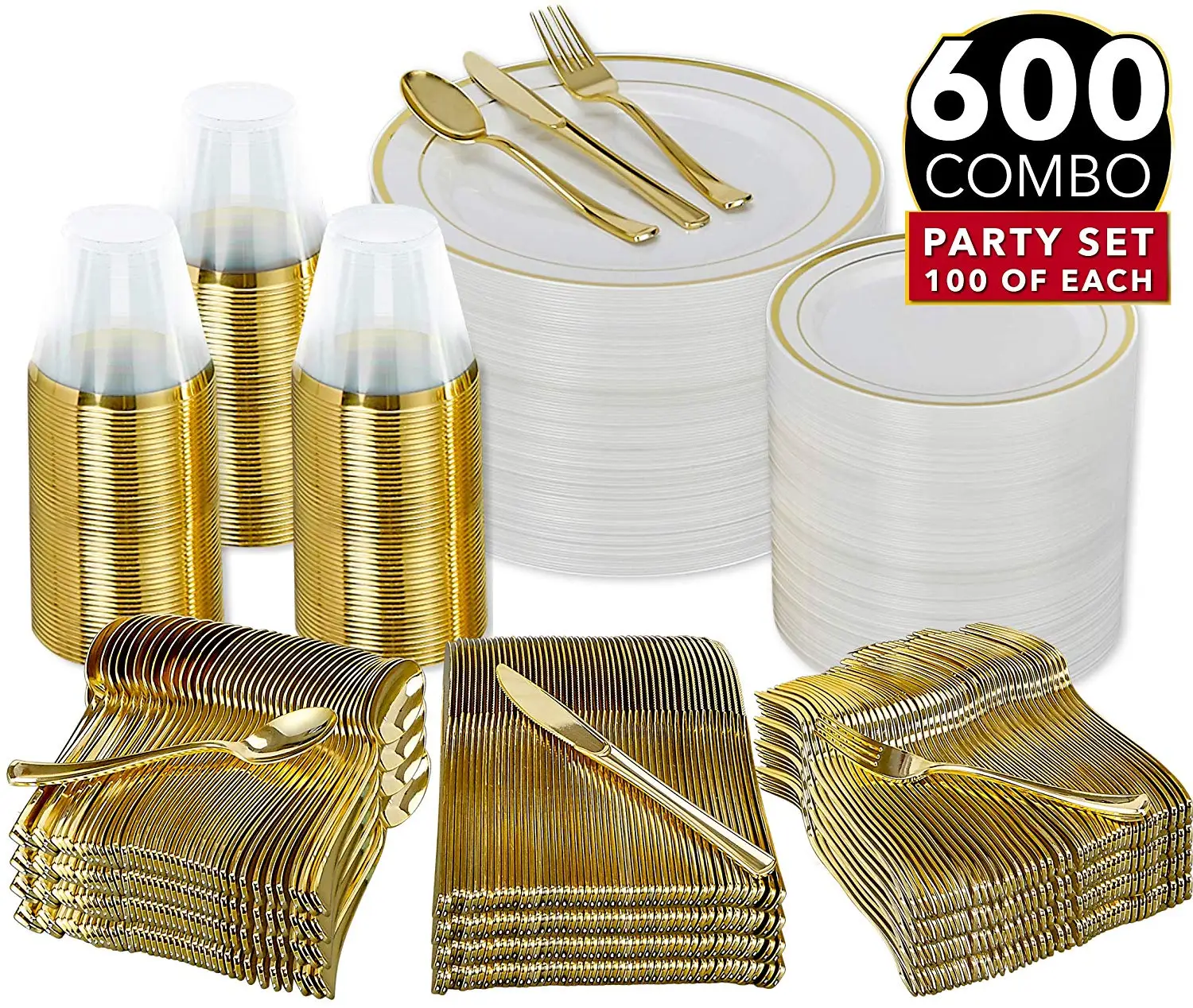 600 Piece Gold Dinnerware Party Set - Perfect for Any Event