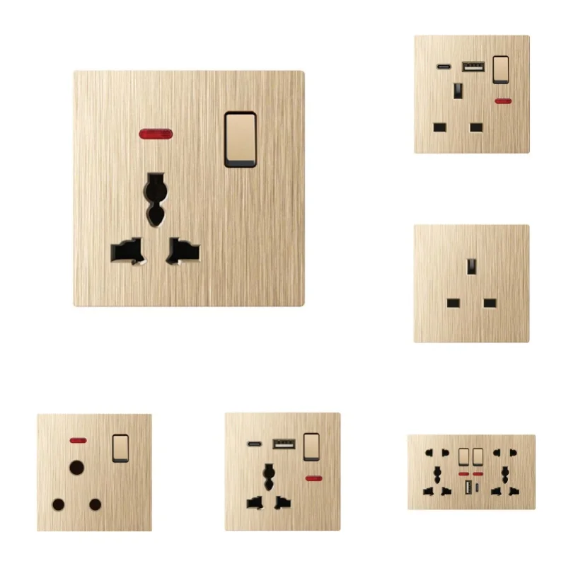 Customized 220V 16A Gold British Standard Brushed Plug Power Socket ...