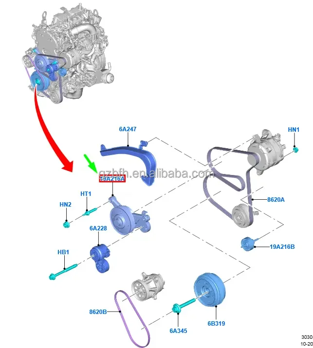 Tension Pulley Kit Pulley Belt Tensioner for Ford Ranger T8 Everest 2.0 ...