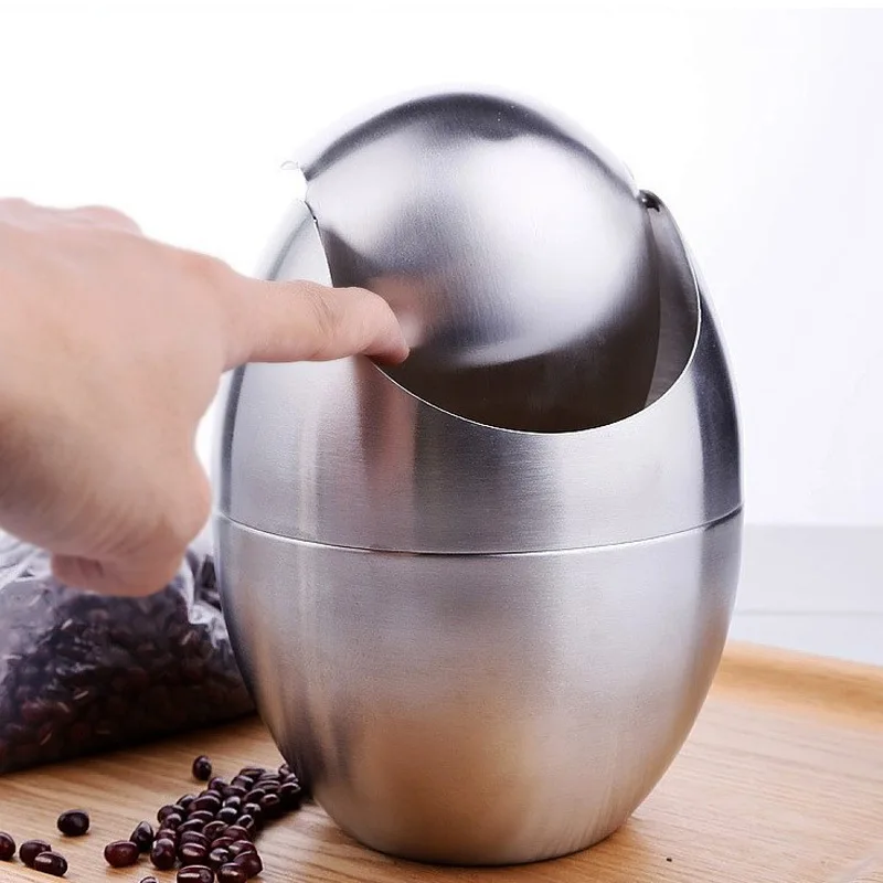Stainless Steel Mini Trash Bin with Swing Lid - Eco-friendly