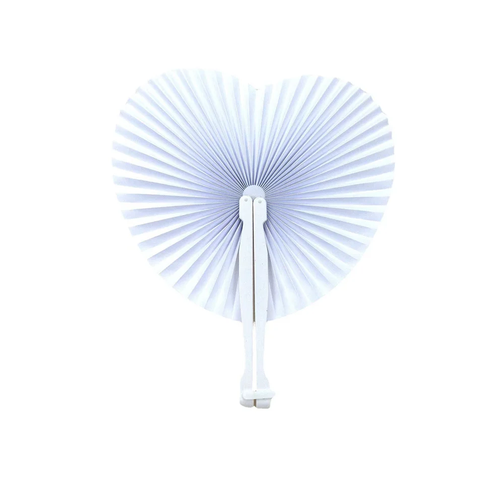Blank White Heart Shape Round Folding Handheld Paper Fans