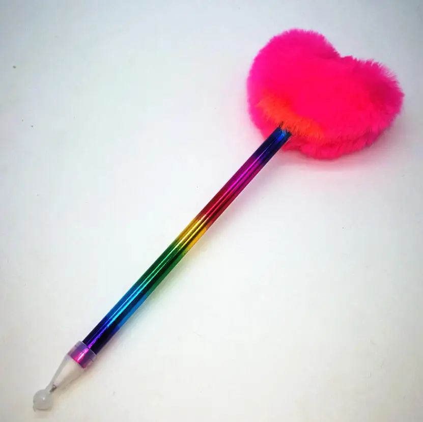 Plush Heart Pompom Ballpoint Pens Fuzzy Fluffy Pen School Office Girls ...