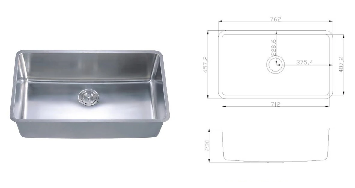 3018 Single Bowl Stainless Sink For Kitchen Undermount Rectangular ...