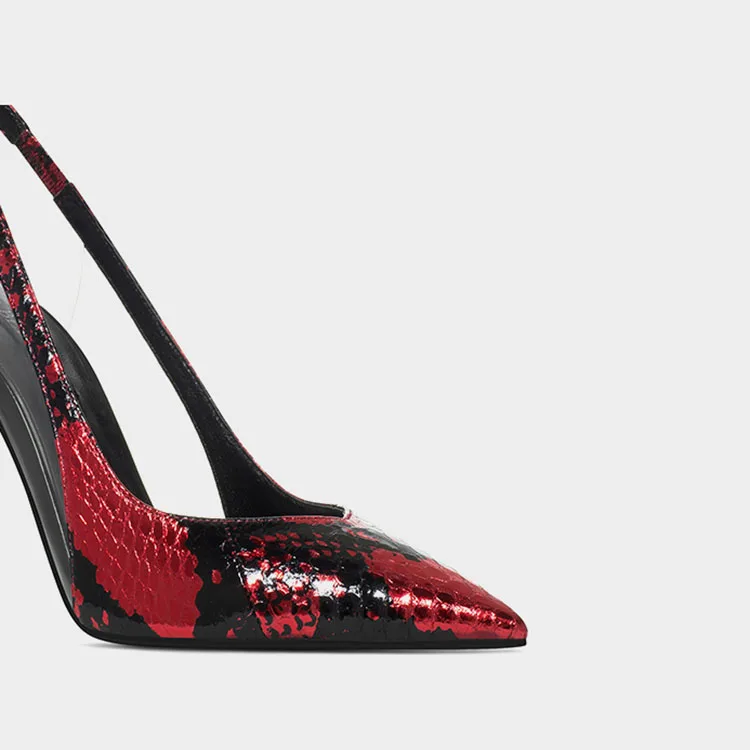Snake Print Heels Shoes Red Color Snake Genuine Leather Snakeskin Ankle ...