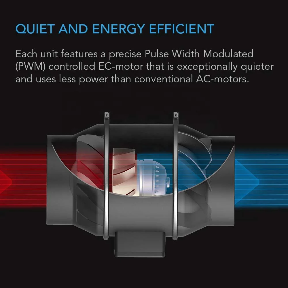 Quiet 6 Inch Duct Fan with 0-100% Variable Speed Control