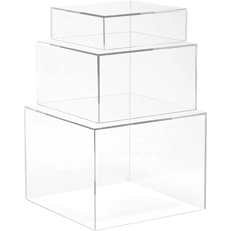 Clear Acrylic Cube Display Hollow Bottoms Nesting Riser Stands Buffet ...
