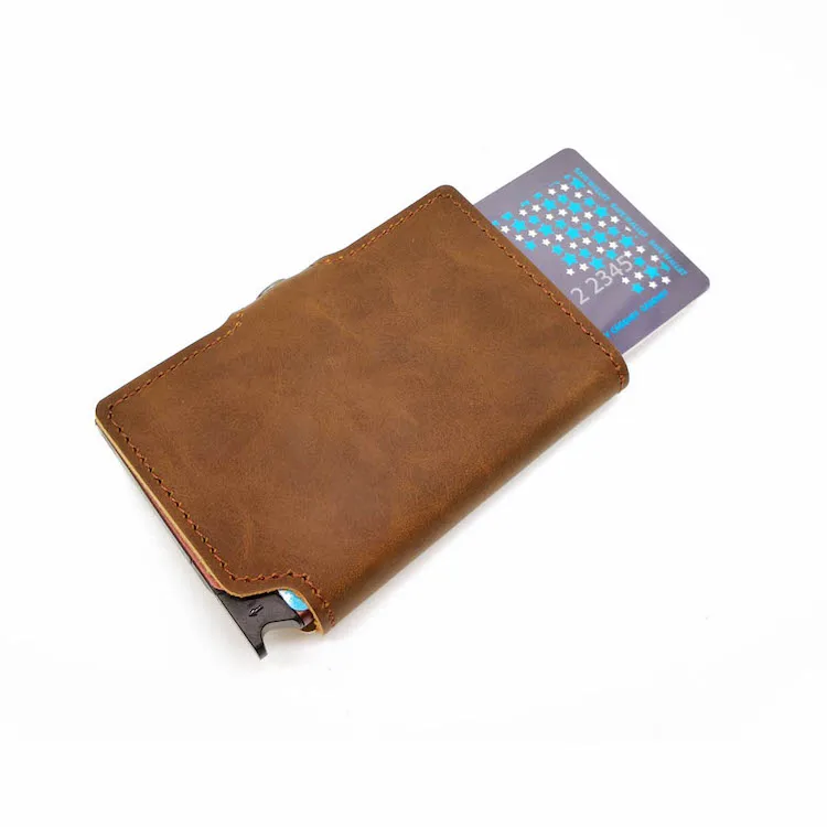 Slim Custom Smart Card Holder Aluminium Pop Up Pu Leather Men Security ...